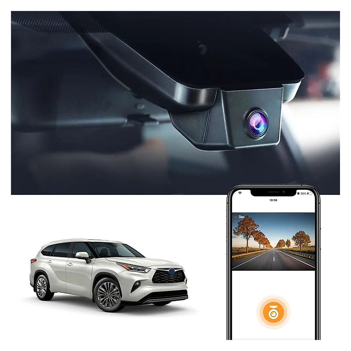 Fitcamx 4K DVR Recorder Dashcam Car Accessories,Dash Cam Compatible with Toyota Highlander XU70 XU50 2023 2022 2021 2020 2019 2018 2017 (Color : Model A 2017 to 2019, Size : 4K Front Cam 64GB)