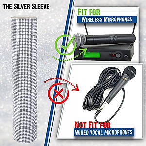 RhymKawa Silver Crystal Mic Handle Cover for Universal Wireless Microphone and SM58, BETA58, Sparkle Cordless Handheld Shining on Tours & Shows (Mic NOT Included)