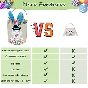 PADELO Easter Basket for Kids, Cute Easter Bucket Stuffers Bags with Bunny Ears for Easter Eggs Hunting, Easter Party Decorations, Candy Gifts Storage, Blue Easter Baskets