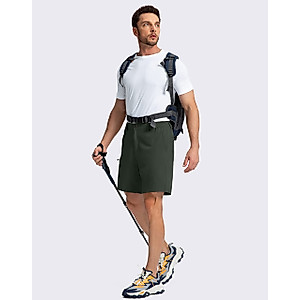 Pinkbomb Men's Golf Shorts with 6 Pockets Stretch Quick Dry Hiking Work Dress Shorts for Men (Army Green, Medium)