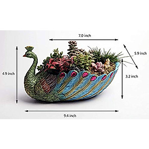 Succulents Planter Plants Pot Handmade 9.4 Inch Peacock Pot Resin Base Large Flowers Pot/Succulent Cactus pots/Container/with Hole for Home Garden Office Desktop Decoration Idea