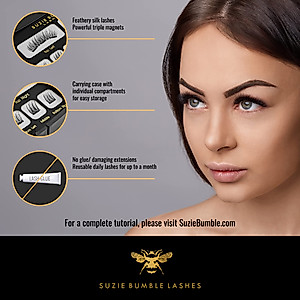 Suzie Bumble Magnetic Eyelashes Natural Look; Reusable Magnetic Lashes Eyelash Extension Kit - Pestañas Postizas Magneticas - Comes with Beautiful Mirror Travel Case