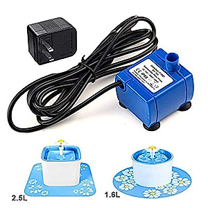 Happypapa Pet Water Fountain Pump Replacement Cat Fountain Replacement Pump for Flower Fountain 1.6L/2.5L Automatic Pet Water Dispenser Replacement Pump Come with Adapter