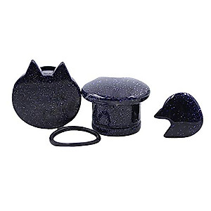 Piercingpops 2 Pairs Cat Opalite/Created-Blue Stone Ear Gauges Tunnels Plugs Stretchers Expander Body Piercing (Gauge=8mm(0g))