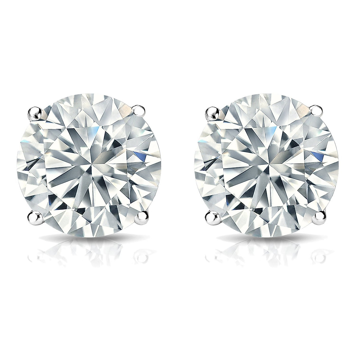 1/4 Carat Diamond Round Stud Earrings in 14k White Gold (I1-I2, cttw) 4-Prong Basket Screw Back by Diamond Wish