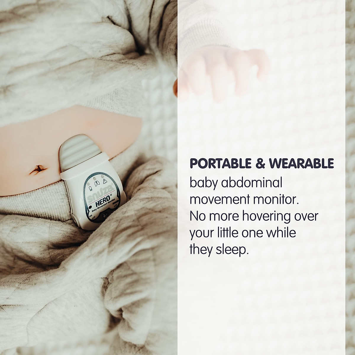SNUZA Hero - Portable, Wearable Baby Abdominal Movement Monitor with Vibration and Alarm. - Newly Upgraded - Safer Sleeping for Infants.