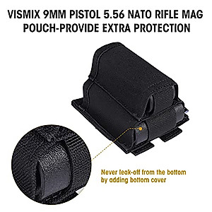 VISMIX 9mm Pistol 5.56mm AR15 Rifle Magazine Pouch Set, Tactical MOLLE Mag Pouch with Quick Release Kydex Insert Black