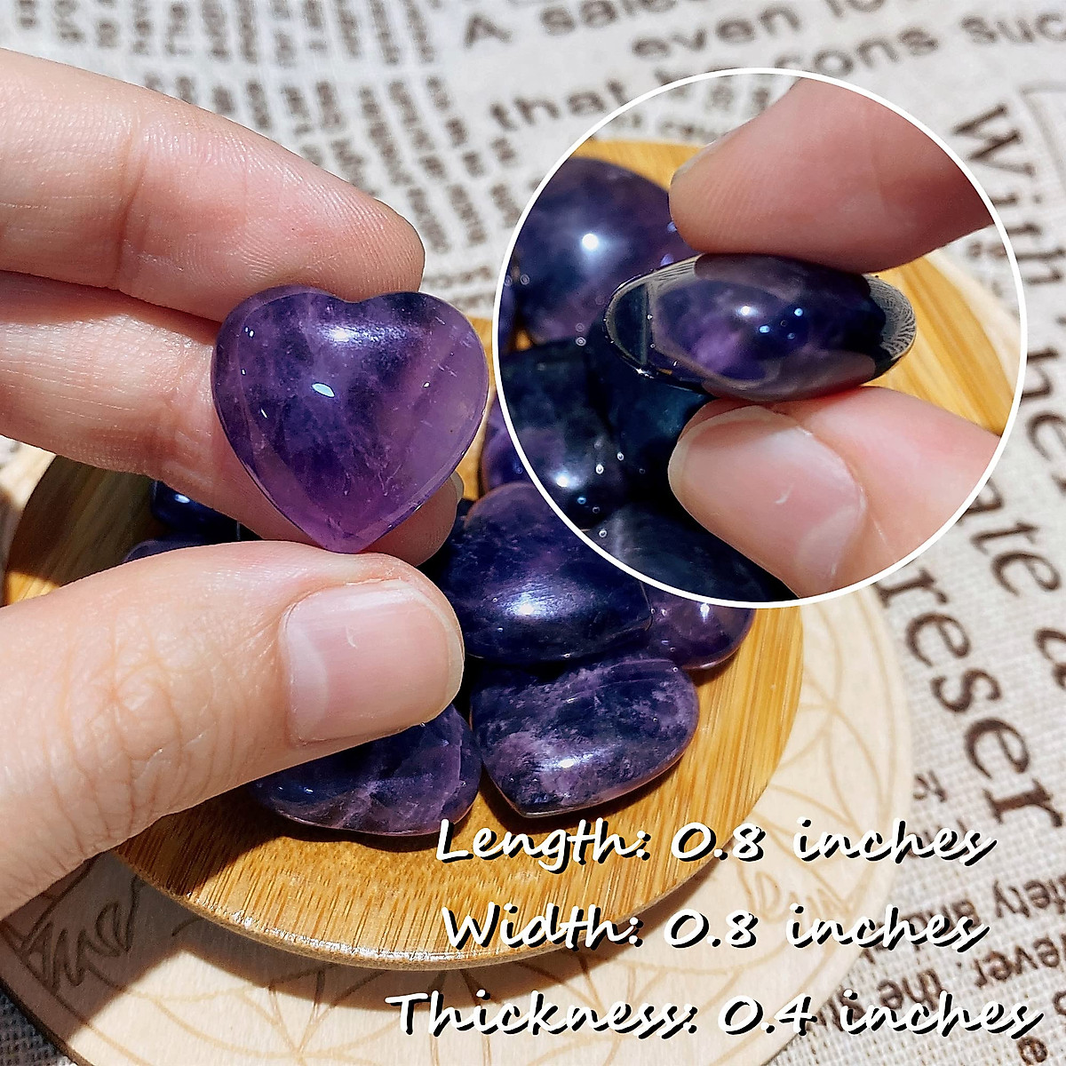 10 PCS Natural Heart Shaped Crystals Thicken Amethyst Polished Love Hearts Healing Crystal Cute Stones Palm Real Gemstone Set Wholesale Reiki Energy Balancing Meditation Bulk Gift for Mothers Day