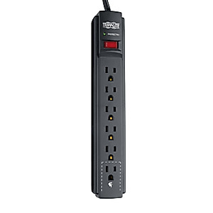 Tripp Lite 6 Outlet Surge Protector Power Strip, 6ft Cord, 790 Joules, Black, $20,000 INSURANCE (TLP606B)