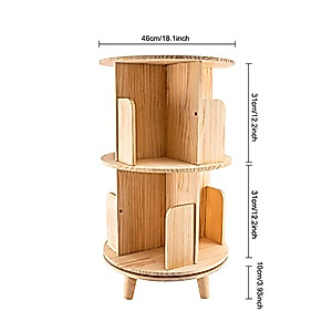 Futchoy Rotating Bookshelf, 360 2-Tier Display Floor Standing Bookcase Storage Rack for Kids & Adults Multi-Functional Bookshelf Organizer