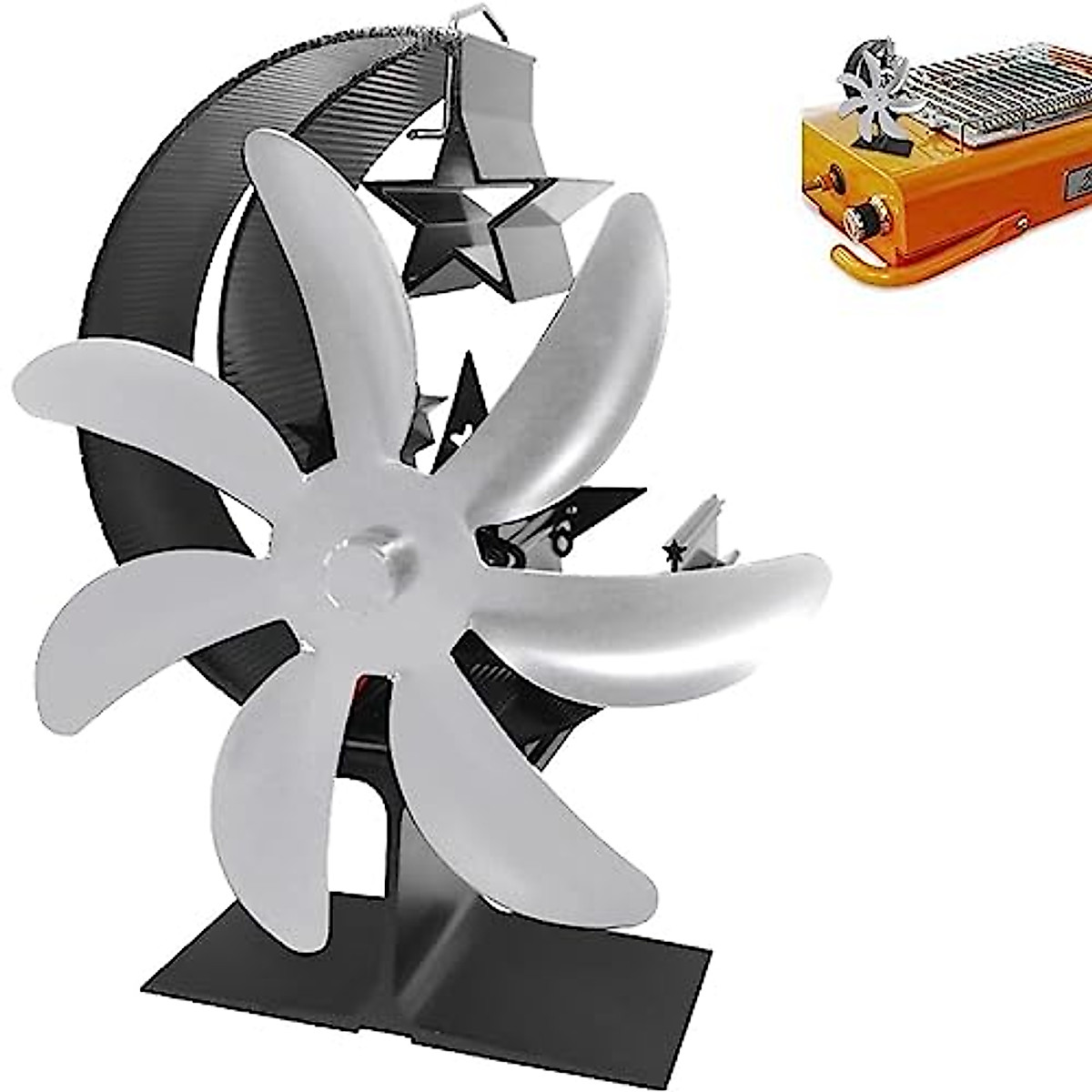 7 Blades Wood Stove Fan, Non Electric Wood Stove Fans, Stove Fan for Wood Burning, Dual Head Wood Burner Fans, Log Burner Fan for Wood burner Stove Top Eco-Friendly Silent Operation Multi Burners