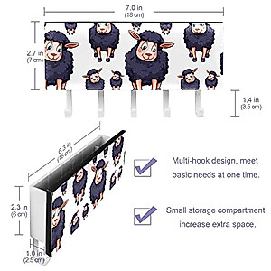 Cute Cartoon Sheep Pattern Rack Organizer with 5 Hooks Wall Bathroom Kitchen Shelf Rack Multifunctional Storage Shelf