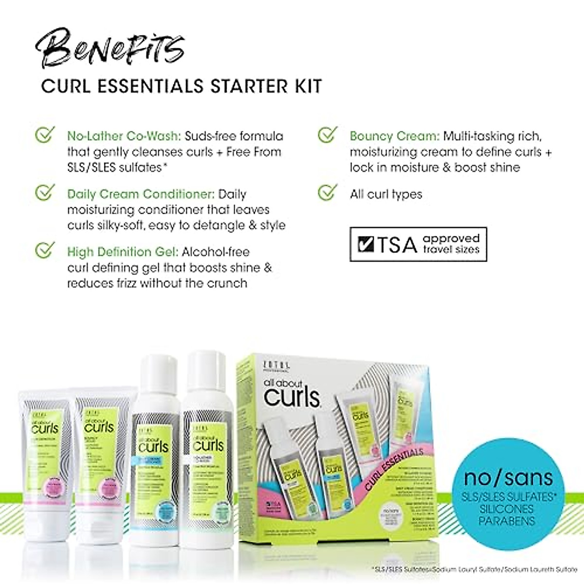 All About Curls Essential Moisture Starter Kit | 4-Piece Set | Curly Hair Products | Cleanse, Condition, Moisturize, Define | All Curly Hair Types | Vegan & Cruelty Free | Sulfate Free