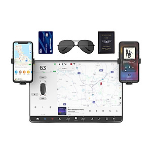 Trend Geo Dual Car Phone Mount with Charger Support Plus Accessories Storage for Tesla Model 3 and Model Y