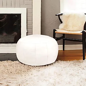 zefen Unstuffed Pouf Foot Stool Round Decorative Leather Ottoman Cushion Storage seat or for Resting Your Feet on, Floor Chair Foot Living Room Bedroom Kids Room and Wedding (White)