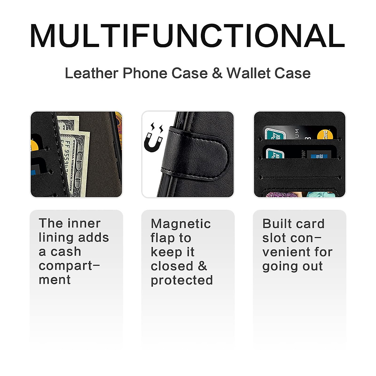 MILEGAO Case for AGM Glory Qualcomm 5G, Magnetic PU Leather Wallet-Style Business Phone Case,Fashion Flip Case with Card Slot and Kickstand for AGM Glory Pro 5G 6.53 inches-Black