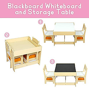 Kinfant Toddler Table and Chair Set - Activity Table for Toddlers with Double Side Detachable Tabletop, 3 in 1 Wood Activity Table for Toddlers Arts, Crafts, Drawing & Reading (Orange)