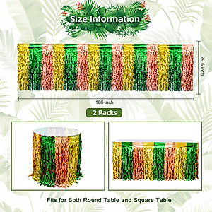 LOLStar Hawaiian Luau Party Decorations 2Pack Green Brown and Yellow Wavy Metallic Tinsel Foil Fringe Table Skirt for Rectangle and Round Table,Perfect Decor for Summer Beach Party Tropical Themed