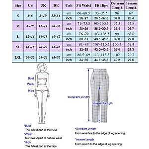 Women Pants Elastic Waist Plaid Pants with Pockets Medium