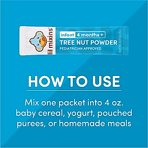 Lil Mixins Early Allergen Introduction Powder, Tree Nut | Baby Stage 1-3, For Infants & Babies 4-12 Mo., Support Healthy Food Tolerance | Individual Packets, 2 Month Supply