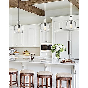 AUTELO Glass Pendant Light 8" Modern Pendant Lighting Hanging Lamps for Kitchen Island with Hammered Glass Shade Hanging Light Fixture H9163