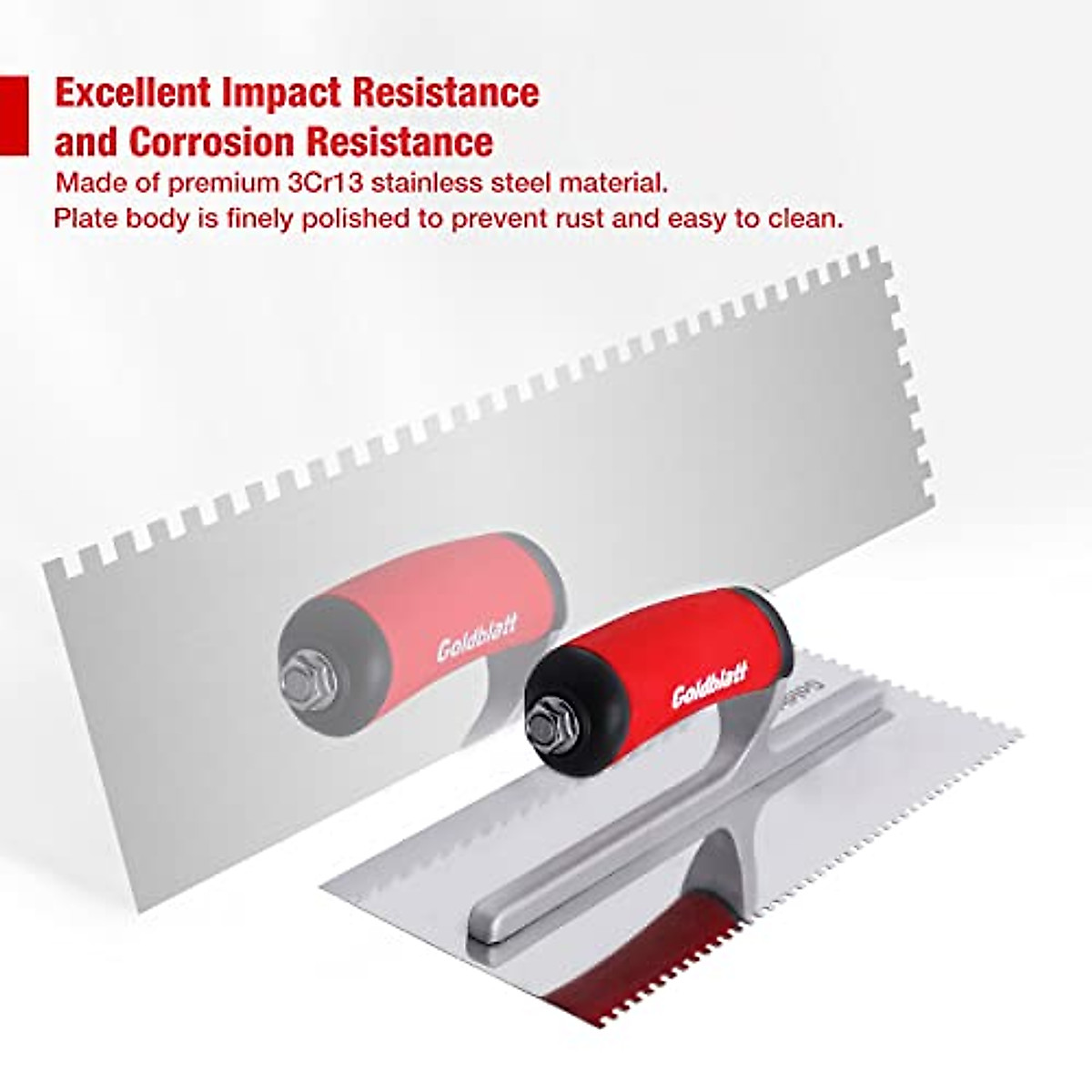 Goldblatt 2-Piece Notch Trowel Set, 1/8"X1/8" Square & 1/4"X1/4" Square, Made of Premium Stainless Steel with Soft Grip Handle, Perfect for Masonry Tile Work