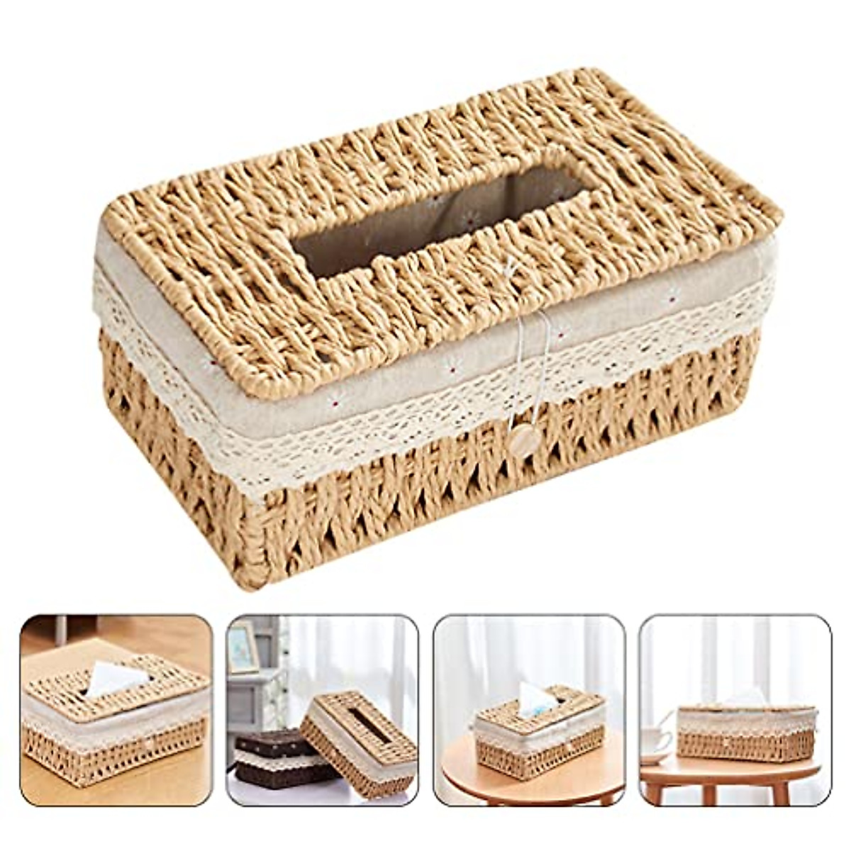 Cabilock Tissue Holders Decorative Woven Tissue Box Cover Rustic Tissue Box Retro Rectangular Rattan Tissue Holder for Disposable Paper Facial Tissues Car Tissue Holder