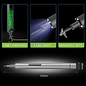 wowstick Precision Electric Screwdriver Set, Mini Electric Screwdriver With 20 Precision Magnetic Bits, USB-C Rechargeable Portable Repair Tool Kit For Repairing Cell Phones, Watches, Cameras