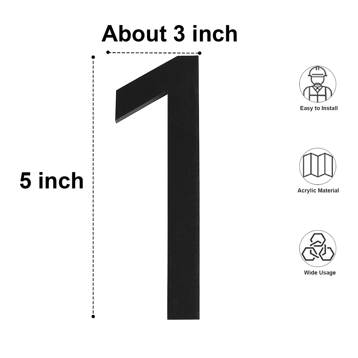 Mailbox Numbers Black - Adhesive House Numbers for Outside, 5 Inch Address Numbers for House Stick on for Apartment Door Farmhouse Mailbox Office Hotel, Frosted Matte Black Acrylic House Number 1