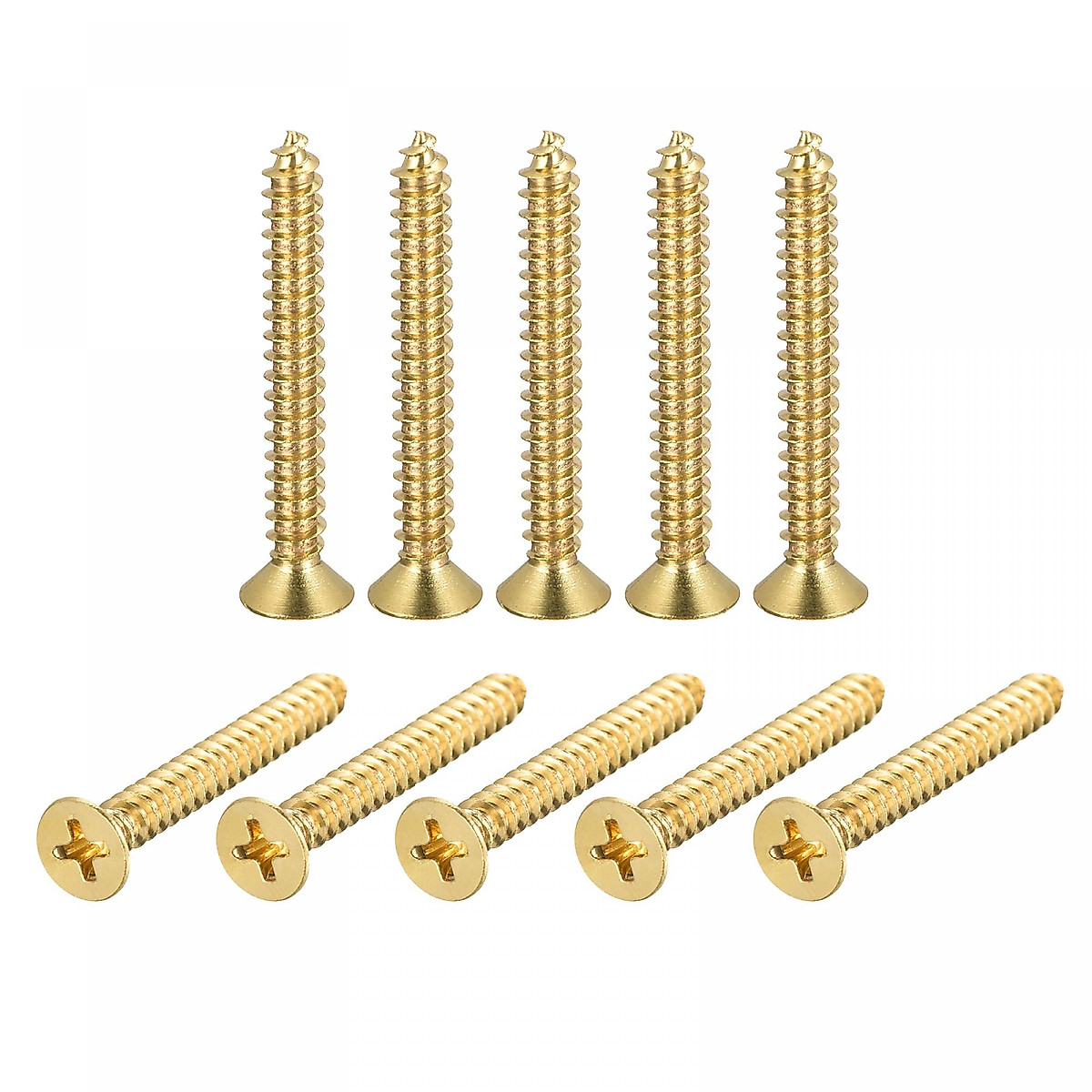 uxcell Brass Wood Screws, M5x40mm Phillips Flat Head Self Tapping Connector for Door Hinges, Wooden Furniture, Home Appliances 32Pcs