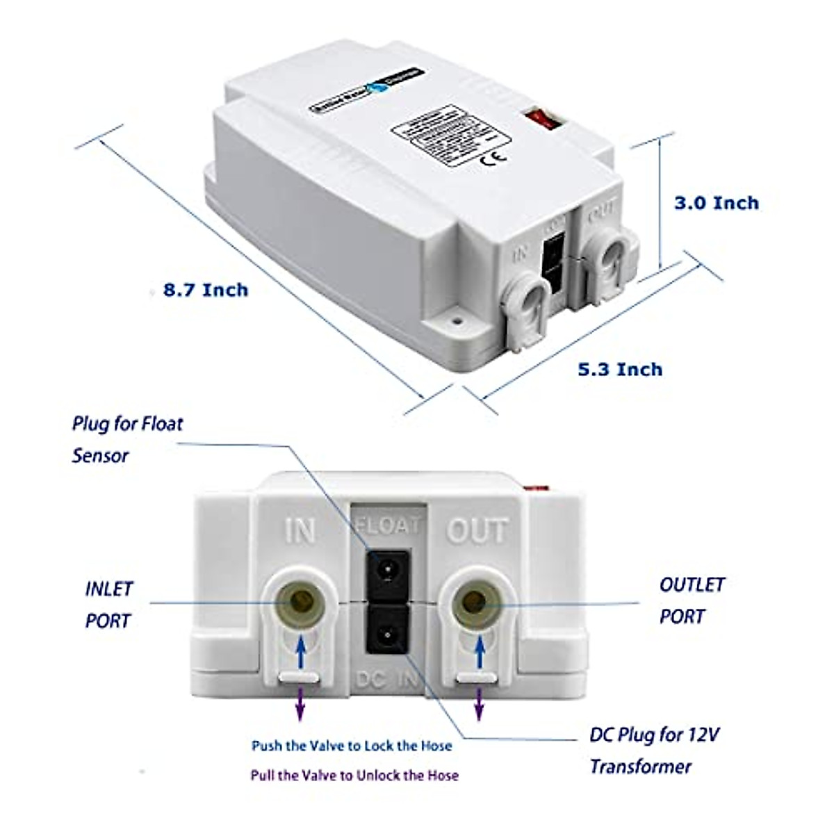 Water Dispenser 5 Gallon Bottle Water Pump System 60PSI for Fridge Ice Maker Faucet (12V Upgraded -Dual Inlet)
