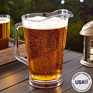 US Acrylic Bistro Clear Pitcher 64 oz Unbreakable Tritan | Set of 2 Beer Pitchers | Reusable, BPA-free, Made in the USA