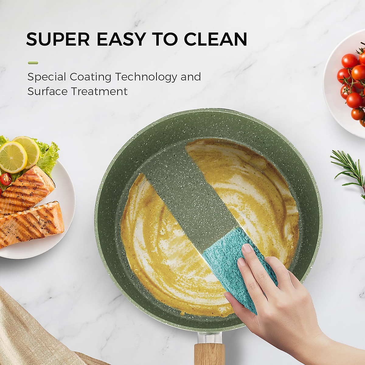 MAISON ARTS 17-Piece Pots and Pans Set - Kitchen Cookware Sets with Nonstick Granite Stone Coating, Suitable for Induction Cooktops, Green