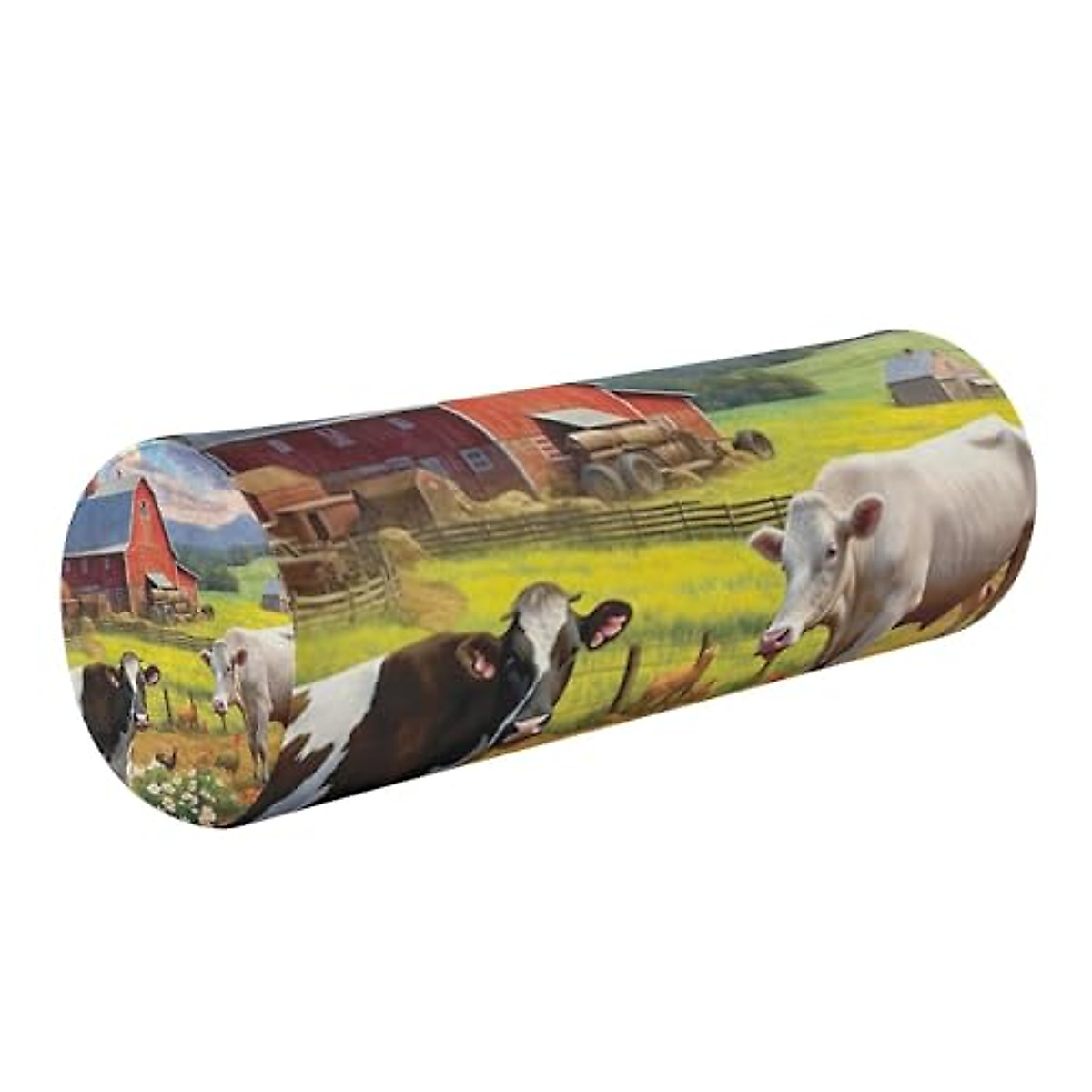 xigua Farm Animals Neck Roll Pillow for Neck Relief with Removable Washable Cover - Memory Foam Round Cylinder Bolster, Ergonomically Designed for Head, Neck, Back, and Legs