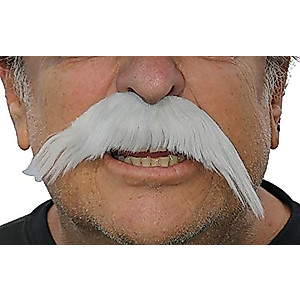 City Costume Wigs Walrus Mustache, Fake Facial Hair Realistic Looking False Facial Hair with Adhesive for Adults (Grey/ White Mix)
