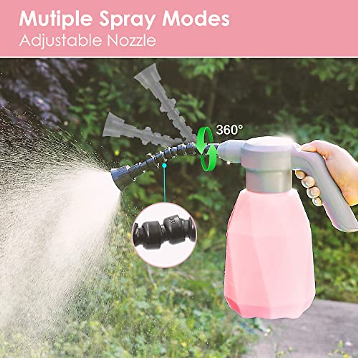SideKing 0.5 Gallon Electric Spray Bottle Plant Mister for Indoor/Outdoor Plants, 2L Automatic Watering Can Rechargeable Battery Powered Sprayer with Adjustable Spout for Garden, Fertilizing, Cleaning
