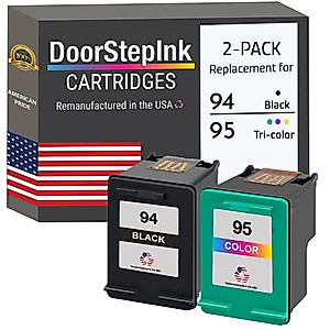 DoorStepInk Remanufactured in The USA Ink Cartridge Replacements for HP 94 1 Black C8765 HP 95 1 Color C8766 for Deskjet 460 5745 6540 5748 Officejet 7210 K7108 150 PSC 1600 2350
