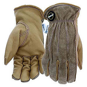 Miracle-Gro MG86006 Aqua Armor Cow Grain Palm Gloves - [1 Pair, Medium/Large] Women Gloves with Shirred Elastic (Pack of 2)