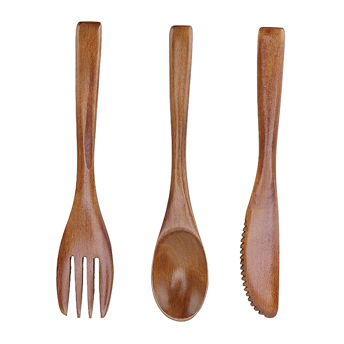 Wooden Forks and Spoons for Eating Utensils Set, Travel Wooden Spoons Forks, Wooden Dinner Utensil Set Kitchen Wooden Flatware Tableware Cutlery Set Includes Wooden Spoon, Fork, Knife (3 Pieces)