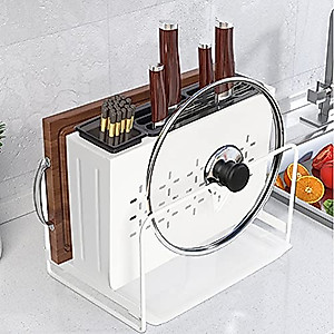 Knife Block, Smathou Knife Holder, Cutting Board Holder, 4 in 1 Kitchen Countertop Organizer, White