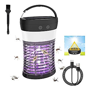 Bug Zapper, Portable LED Flashlight Bug Zapper Lamp, with Solar and USB Rechargeable Battery, SOS Emergency, with 3 Lighting Modes for Camping, Hiking, Backyard , Patio , Office and Traveling