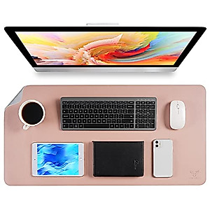 Yikda Dual-Sided Leather Mouse pad Desk mat, PU Leather Desk pad Large Mouse pad, Waterproof Desk Mat for Desktop （31"x15.7" Pink/Silver