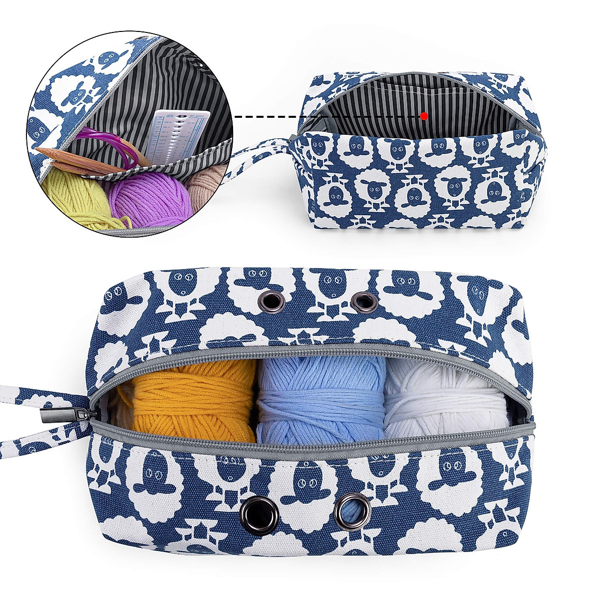 Luxja Small Yarn Storage Bag, Portable Knitting Bag for Yarn Skeins, Crochet Hooks, Knitting Needles (up to 8 Inches) and Other Small Accessories (Small, Sheep)