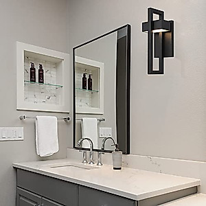 Krychiler 2 Set Modern Outdoor Wall Sconce, Indoor Integrated LED Wall Lamp Waterproof Porch Light Exterior LED Wall Mounted Light Black for Living Room Bedside Garden Garage Lighting