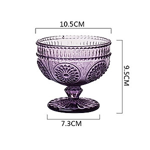 CHOOLD Vintage Flower Embossed Glass Footed Dessert Bowl Ice Cream Bowl Trifle Bowl Salad Bowl Candy Cake Bowl for Home Party Wedding 9oz