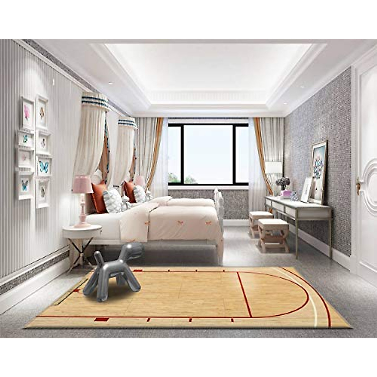 Home Area Runner Rug Pad an Aerial View Above Half of one end of a Basketball Court Thickened Non Slip Mats Doormat Entry Rug Floor Carpet for Living Room Indoor Outdoor Throw Rugs