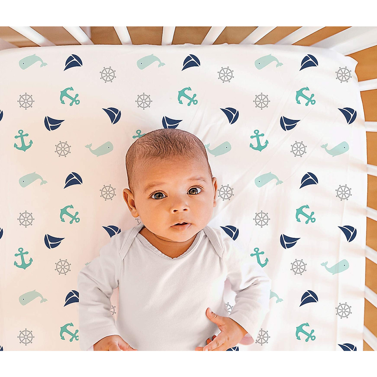 The Peanutshell Nautical Themed Crib Bedding Bundle | 5 Piece Set | 3 Crib Sheets, Crib Quilt, and Crib Skirt