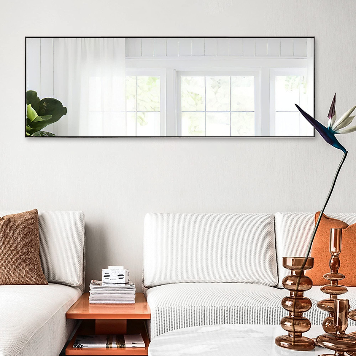 KIAYACI Full Length Floor Mirror with Stand 47"x16" Large Wall Mounted Full Body Mirror Horizontal/Vertical Bedroom Mirror Dressing Mirror Aluminum Alloy Frame Black