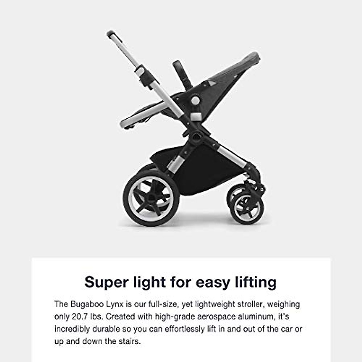 Bugaboo Lynx - The Lightest Full-Size Baby Stroller - All-Terrain with an Effortless Push and One-Handed Steering - Compatible with Bugaboo Turtle One by Nuna Car Seat - Alu/Black
