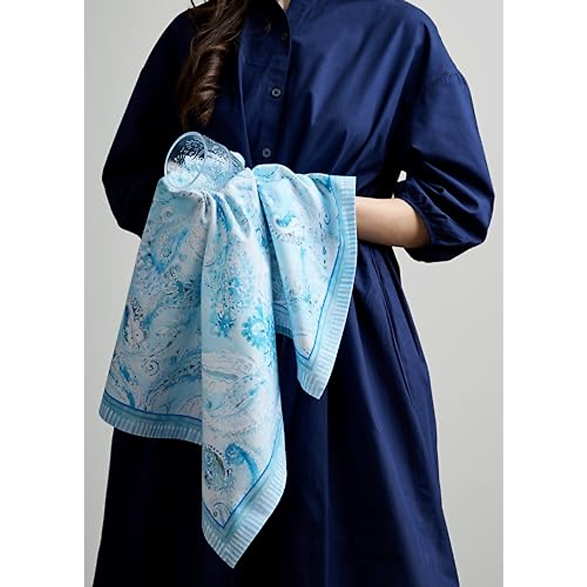 Maison d' Hermine Dish Towels 100% Combed Cotton Premium Easter Kitchen Towels Dishcloth for Home, Kitchen, Dining, Cocktail Parties & Camping, Paisley Blues - (Set of 3)